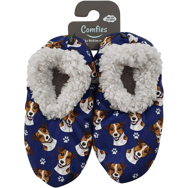 Comfies Womens Jack Russell Dog Slippers - Sherpa Lined Animal Print ...