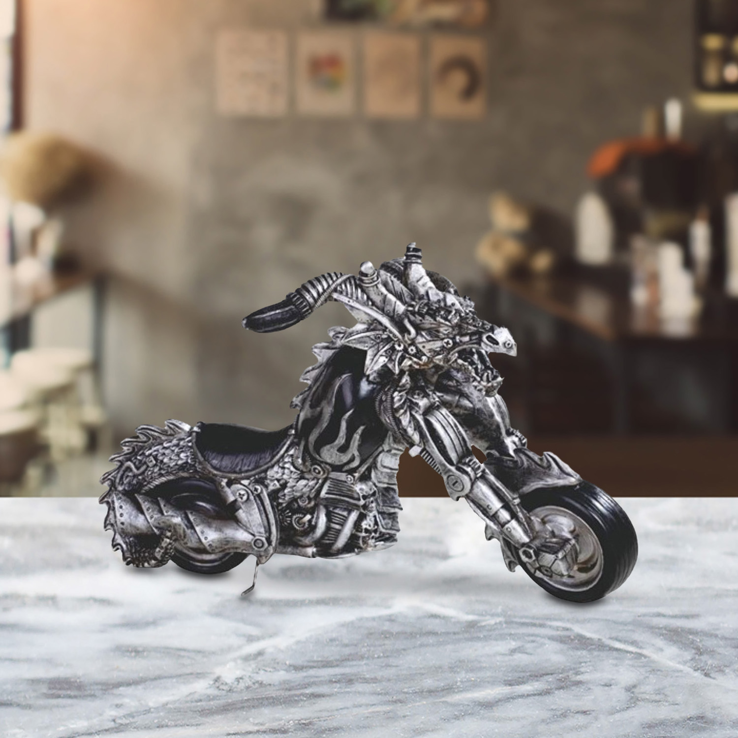 ICE ARMOR 13"W Silver Dragon Motorcycle Statue Fantasy Decoration ...