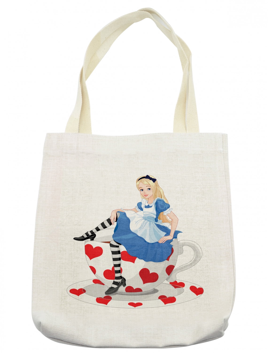 Alice in Wonderland Tote Bag, Girl Sitting on a Tea Cup Heart Shape ...