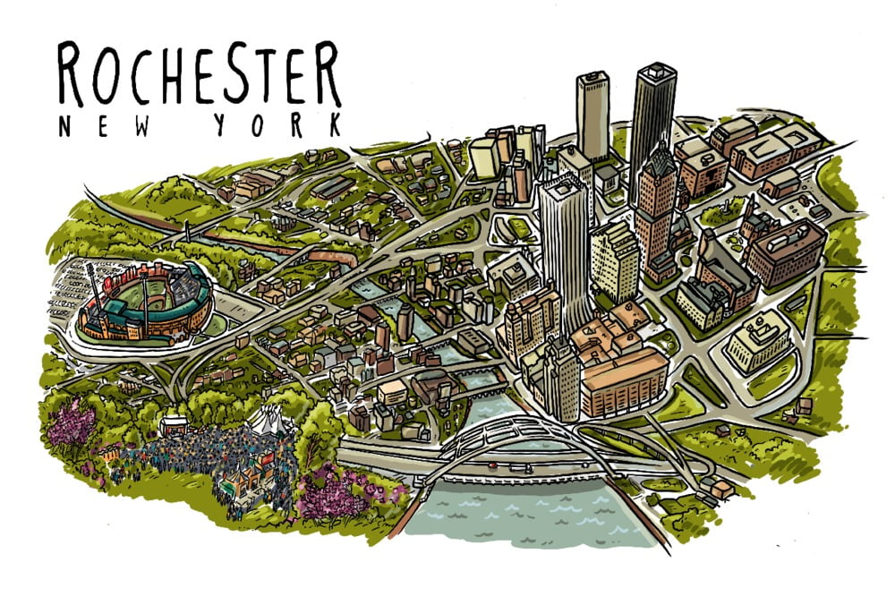 Rochester, New York, Line Drawing (36x54 Giclee Gallery Art Print ...