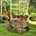 Costway Decorative Wagon Cart Plant Flower Pot Stand Wooden Raised ...