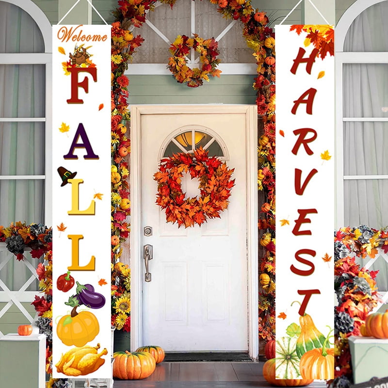 Thanksgiving Front Porch Banner Happy Fall Porch Sign Fall Outdoor Sign ...