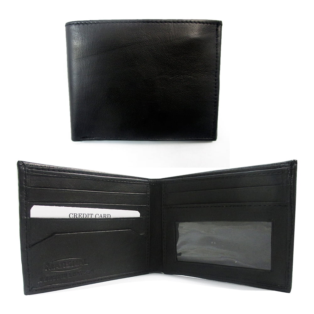 Nzihszo Dzoovg - Black Genuine Leather Mens Wallet Bifold ID Window ...
