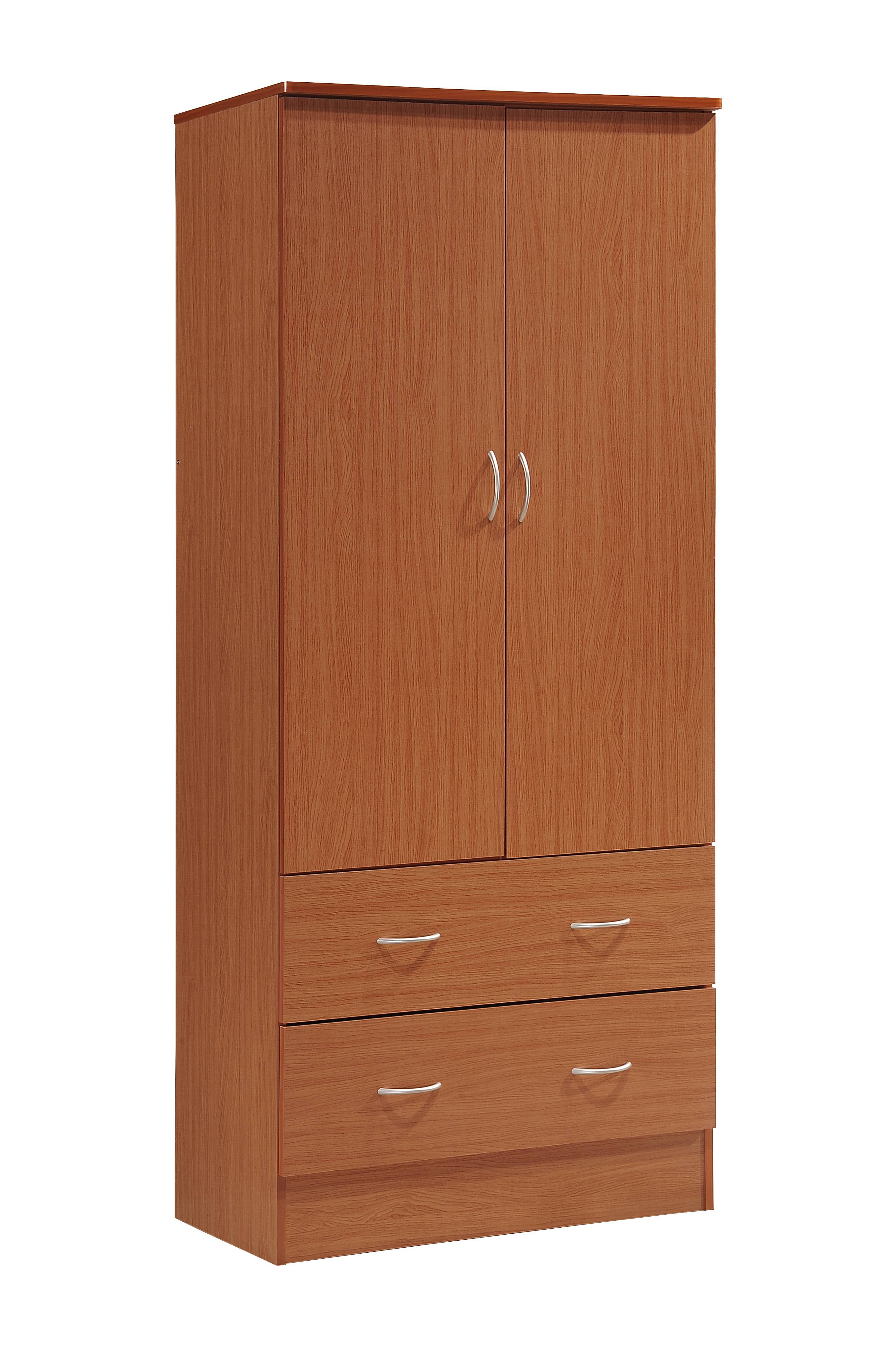 Hodedah Two Door Wardrobe with Two Drawers and Hanging Rod, Cherry ...