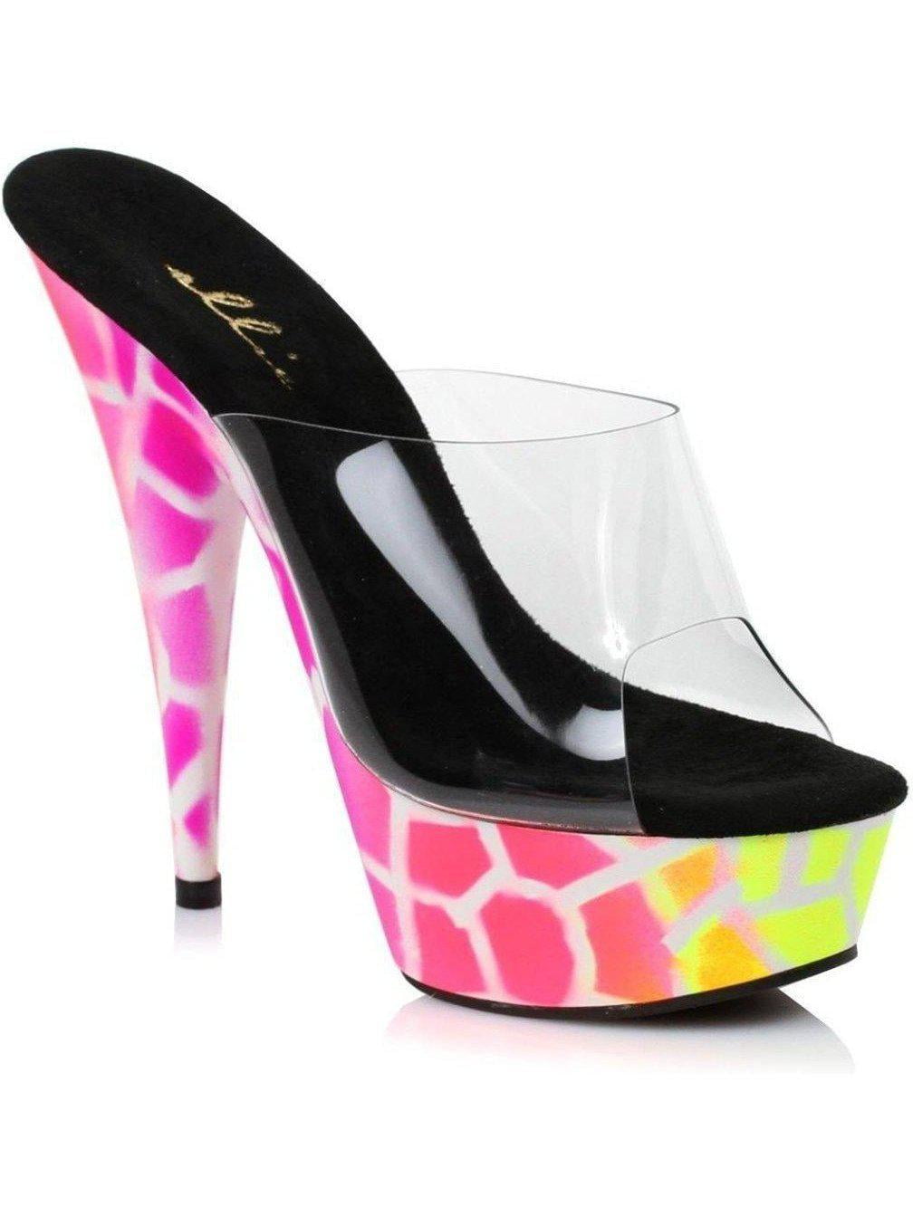 Womens E-609-Giraffe, 6 Inch Giraffe Design Neon Mule. Blacklight ...