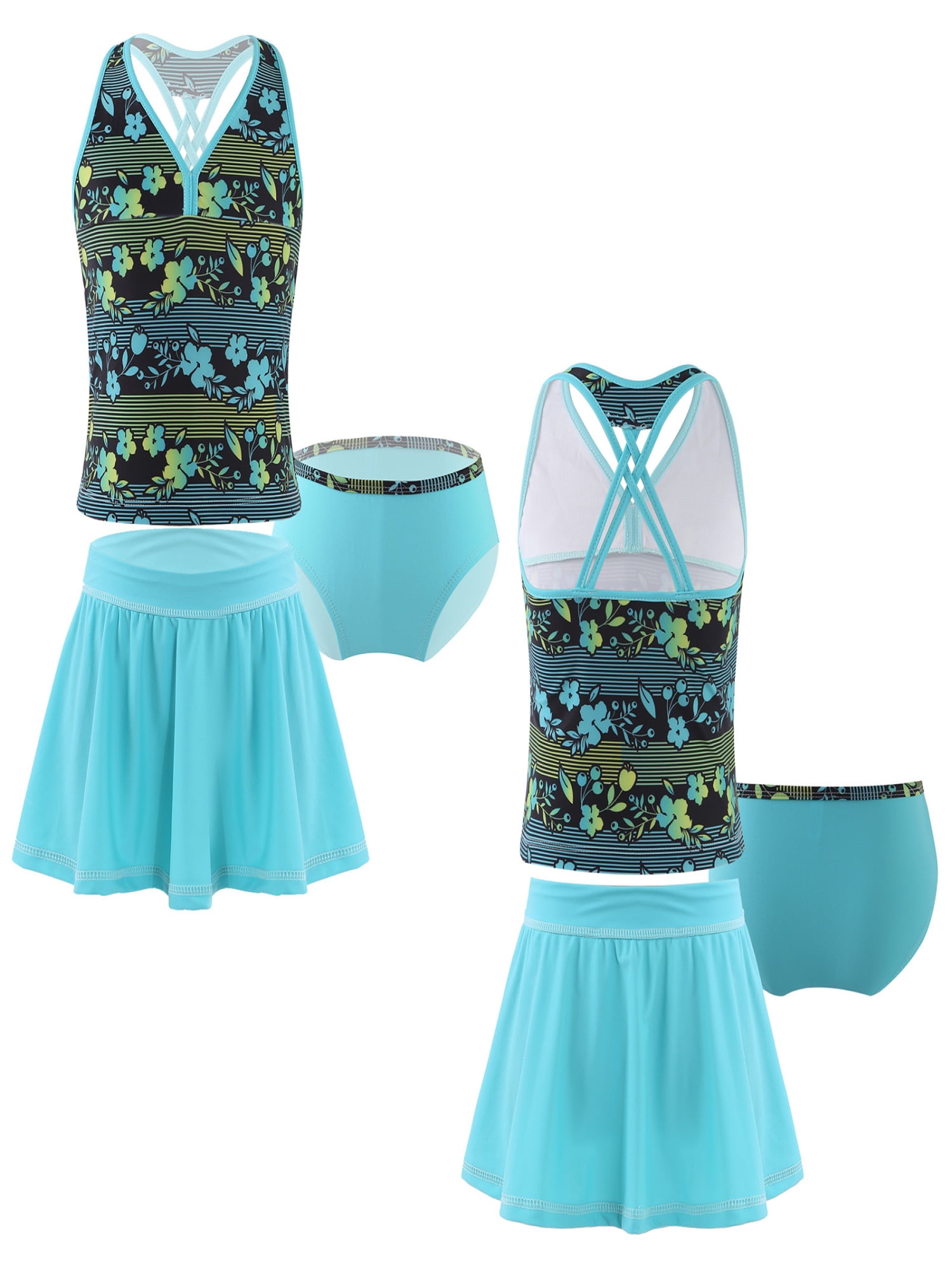 TiaoBug Kids Girls Tankini Swimsuit Swim Tops Bottoms Skirts Bathing ...