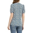 Allegra K Women's Floral Print Rufle Button Up Puff Short Sleeves ...