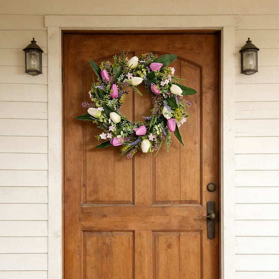 14 Inch Spring Front Door Hanging Wreath Artificial Flower Garland ...