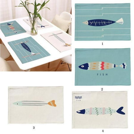 3X Mediterranean Fish Pattern Table Mat Rectangular Heat-insulated ...