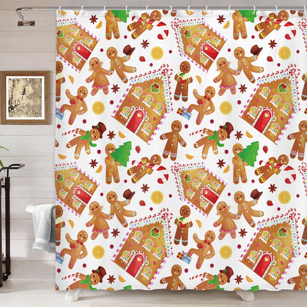 Christmas House Gingerbread Man Shower Curtain, Waterproof Polyester ...
