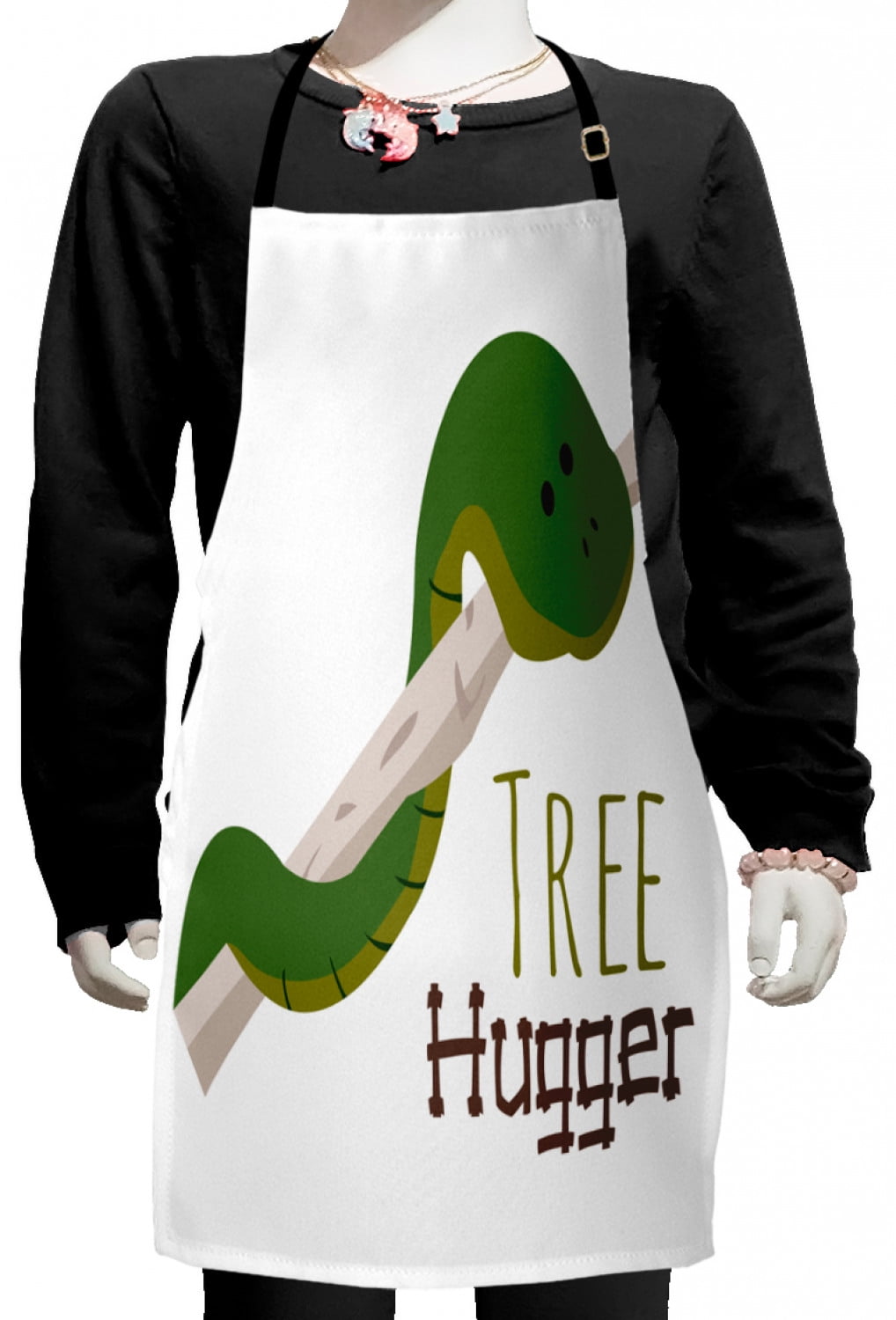Reptile Kids Apron, Cartoon Snake Hanging from Tree Hug Love Mascot ...