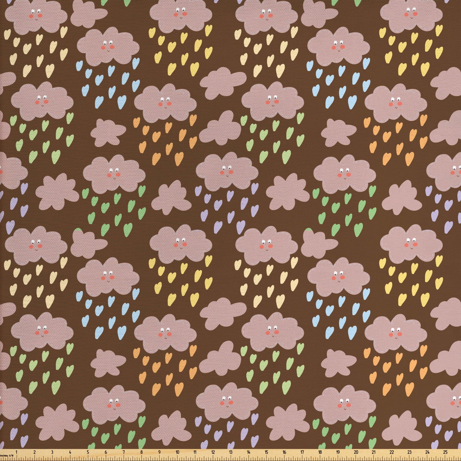 Rain Fabric by the Yard, Happy Faced Fluffy Cumulus Clouds Floating in ...