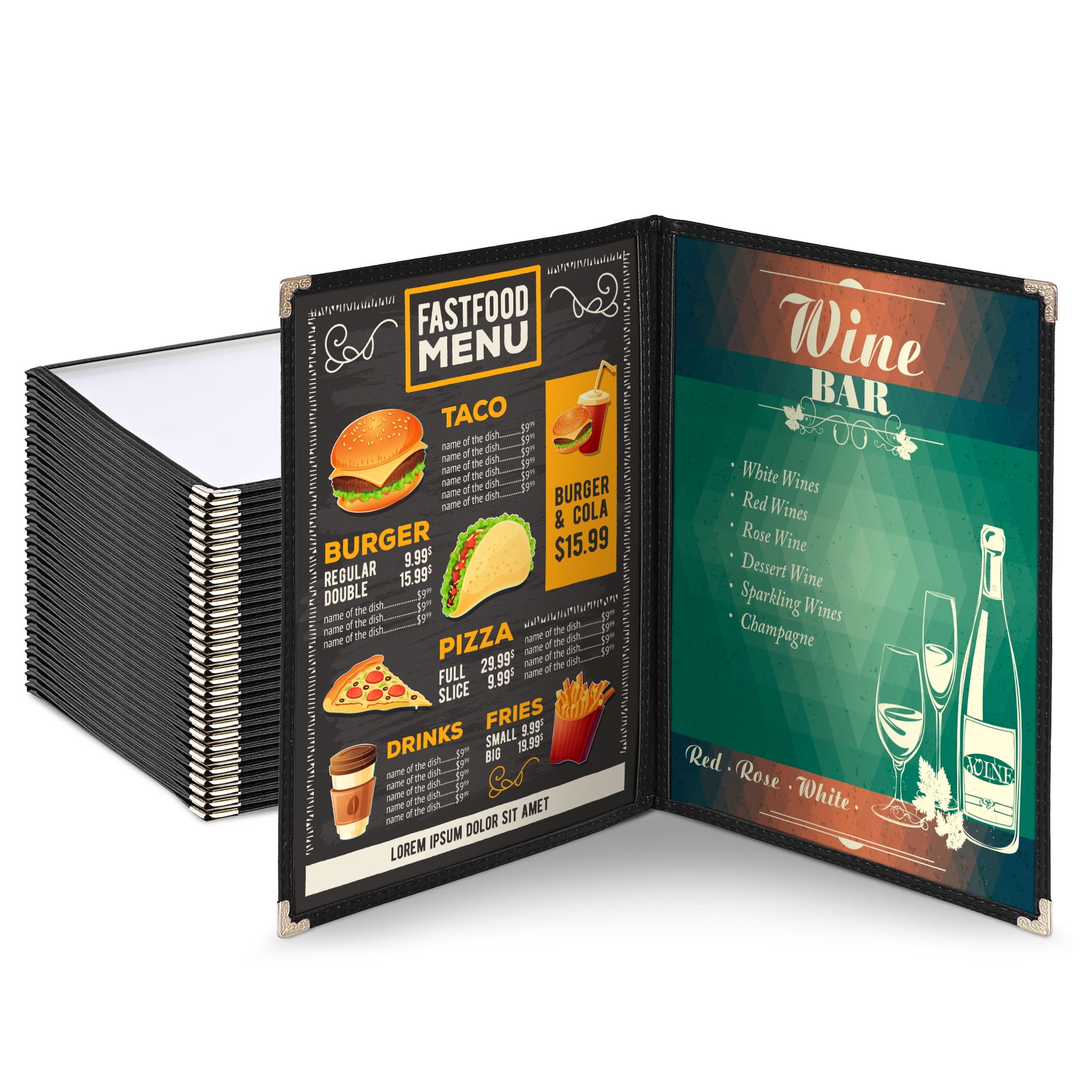 Wechef 30pcs Menu Covers 8.5x11inches Double Stitched Folder 2 Pages 4 ...