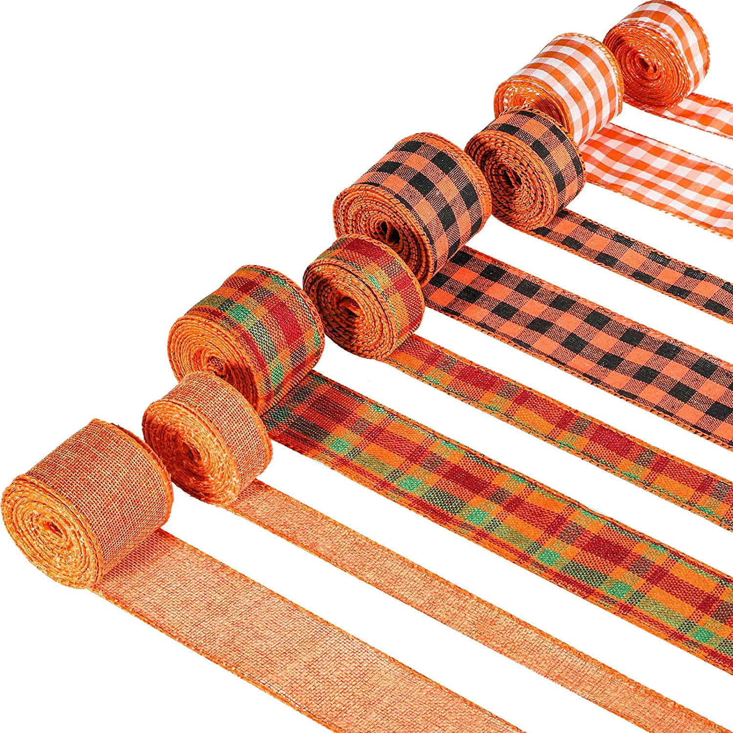 8 Rolls 40 Yards Fall Plaid Ribbon Thanksgiving Wired Edge Ribbon Wired ...