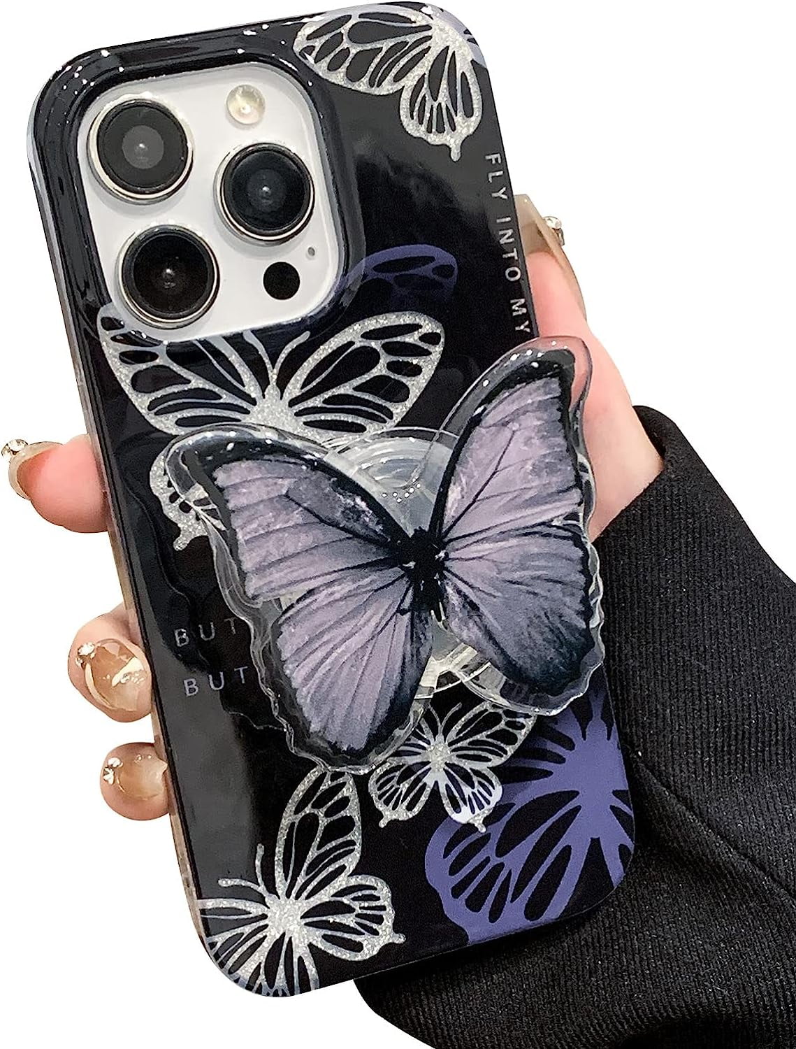 Black Glitter Butterfly Phone Case Compatible with iPhone 14 Pro Max ...