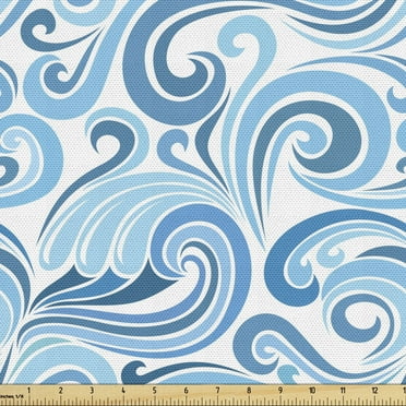 Japanese Wave Fabric by the Yard, Traditional Eastern Pattern with ...