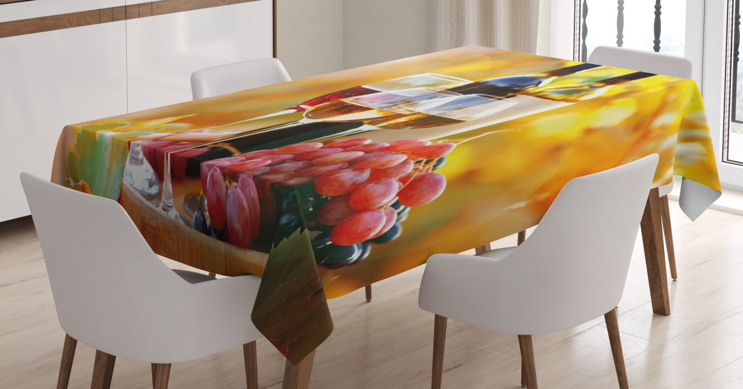 Ambesonne Wine Tablecloth Rectangular Table Cover, Wine Themed Grape ...