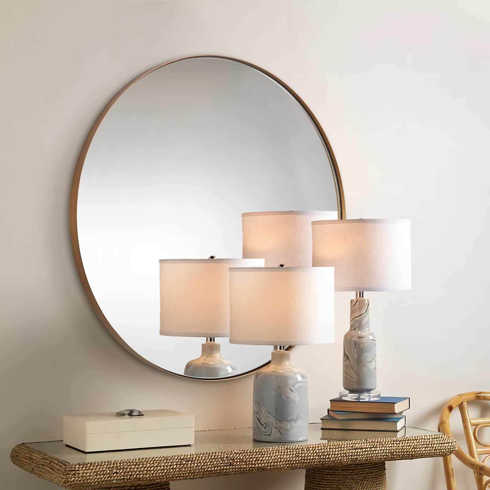 ANDY STAR Round Wall Mirror, Brushed Bronze Round Mirror, Round ...