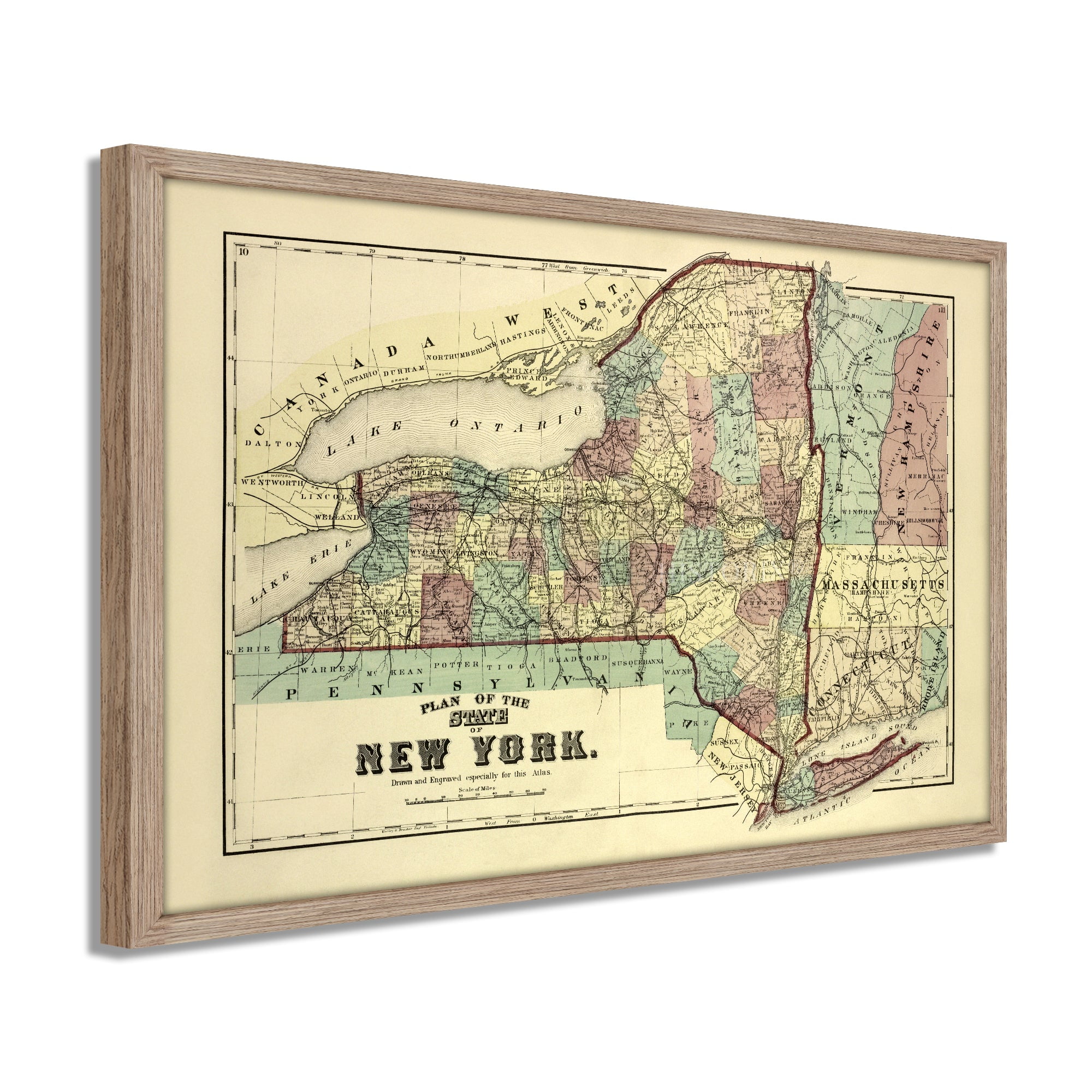 1875 New York Map - Framed Vintage Map of New York - Old Map of NY ...