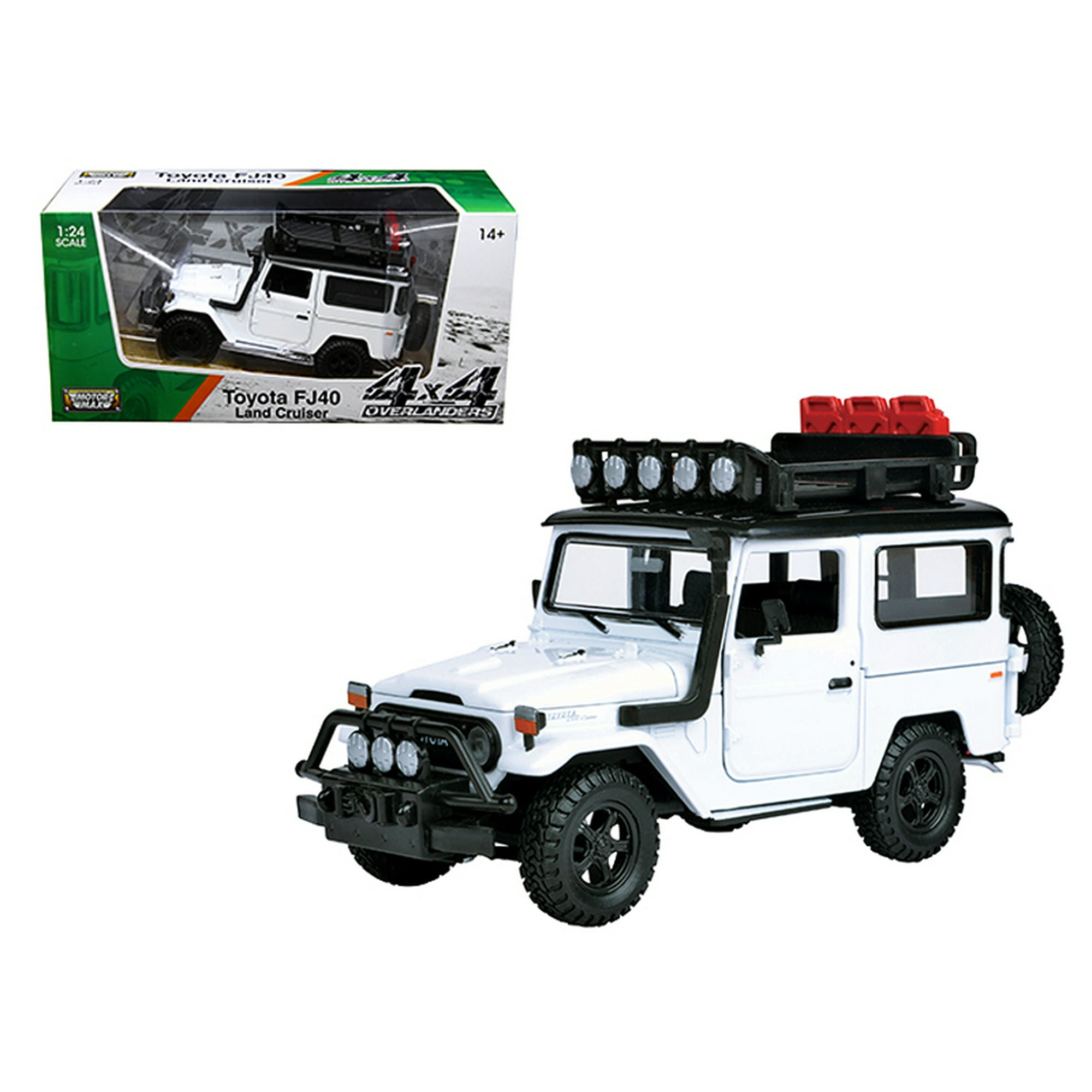 Motormax 79137WT 4 x 4 in. Overlanders Series Toyota FJ40 Land Cruiser Diecast Model Car for 1 24 Scale White