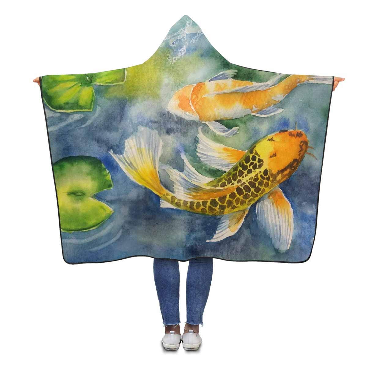 ASHLEIGH Watercolor Carp Koi Fish Lilies Hooded Throw Blanket 56x80 ...