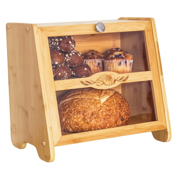 Totally Bamboo Double Layer Farmhouse Style Bamboo Bread Box with ...