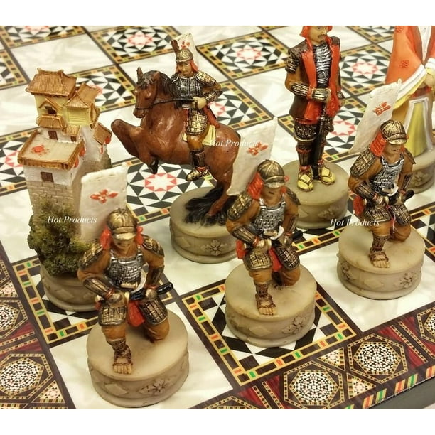 JAPANESE SAMURAI WARRIOR CHESS SET with 14" Mosaic Color Board Oriental ...