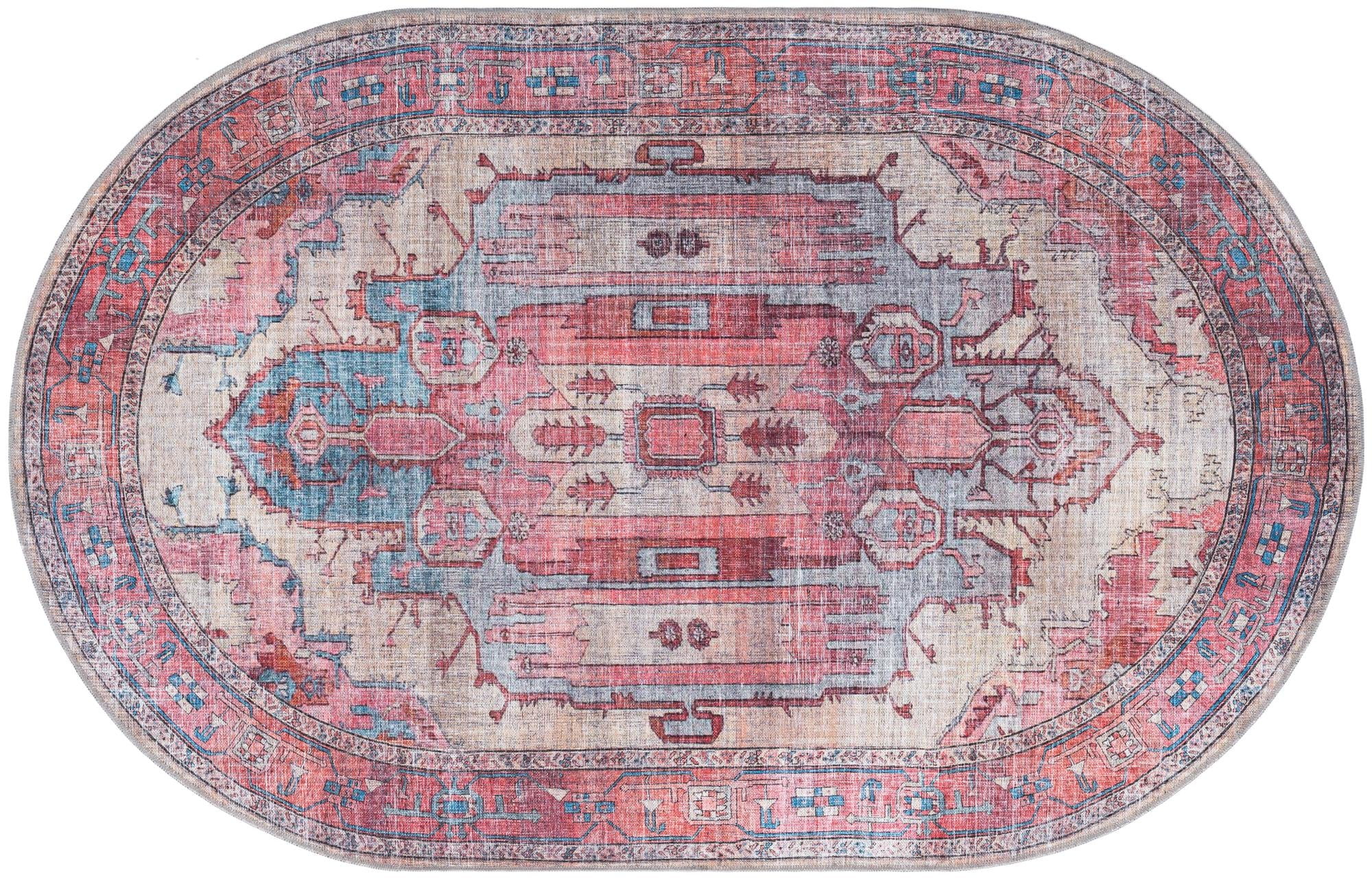 Rugs.com Maahru Collection Washable Rug – 5' x 8' Oval Beige Low-Pile ...