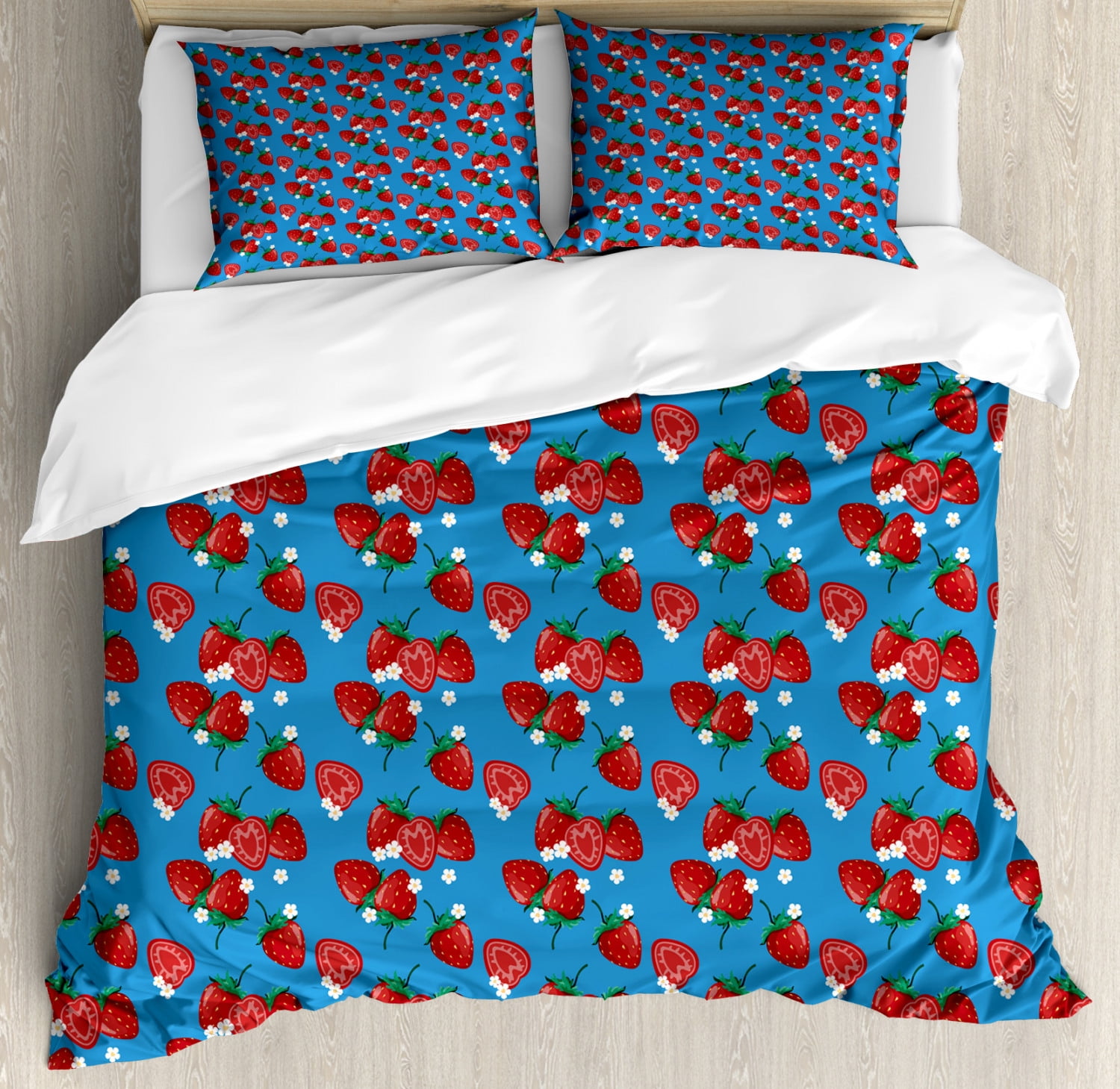 Strawberry Queen Size Duvet Cover Set, Yummy Fresh Strawberries Pattern ...