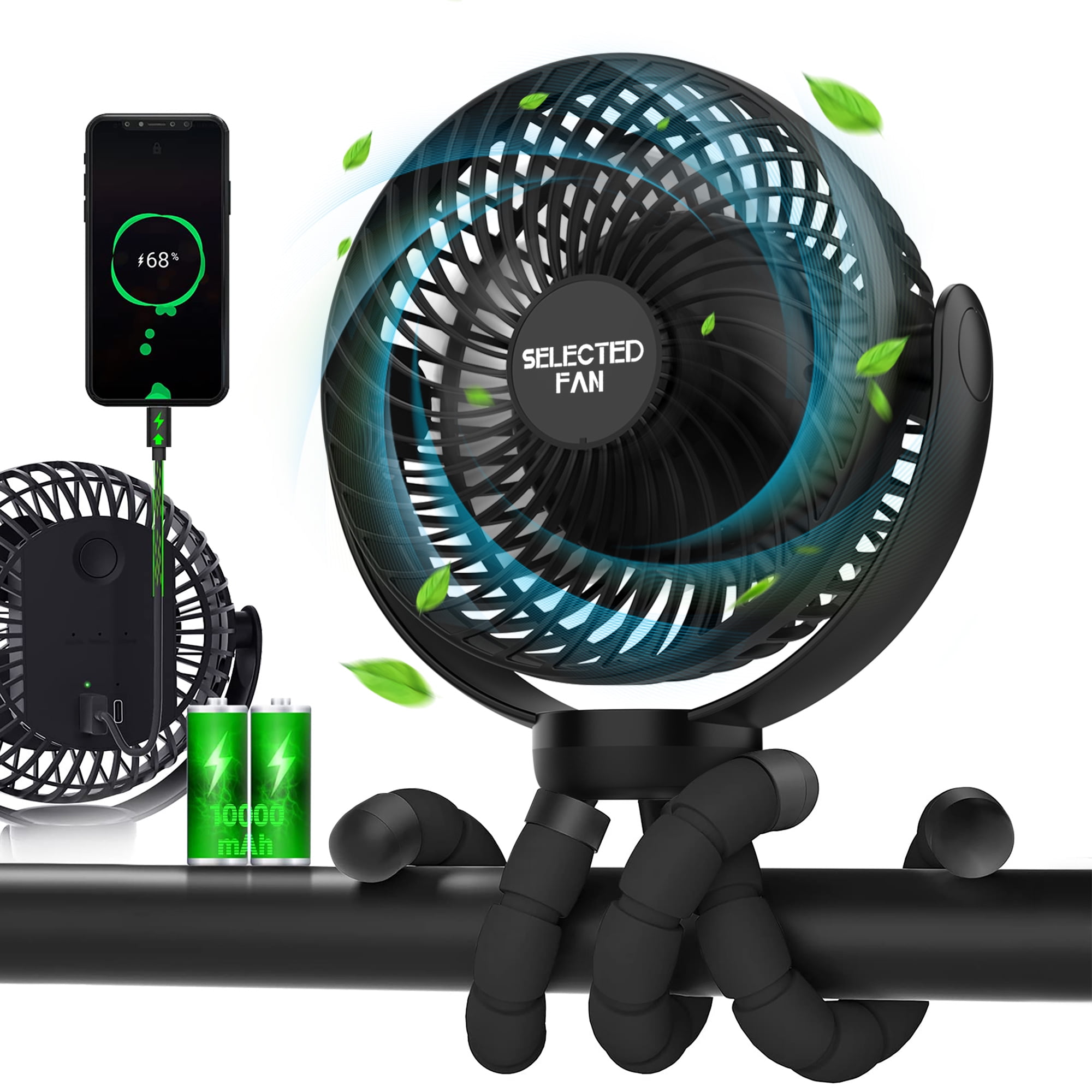 Yucheng Stroller Fan-10000 mAh ,Portable Fan with Powerbank, 66 Hours ...