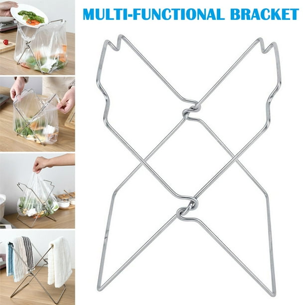 Stainless Steel Garbage Bag Shelf Rack Kitchen Countertop Foldable ...