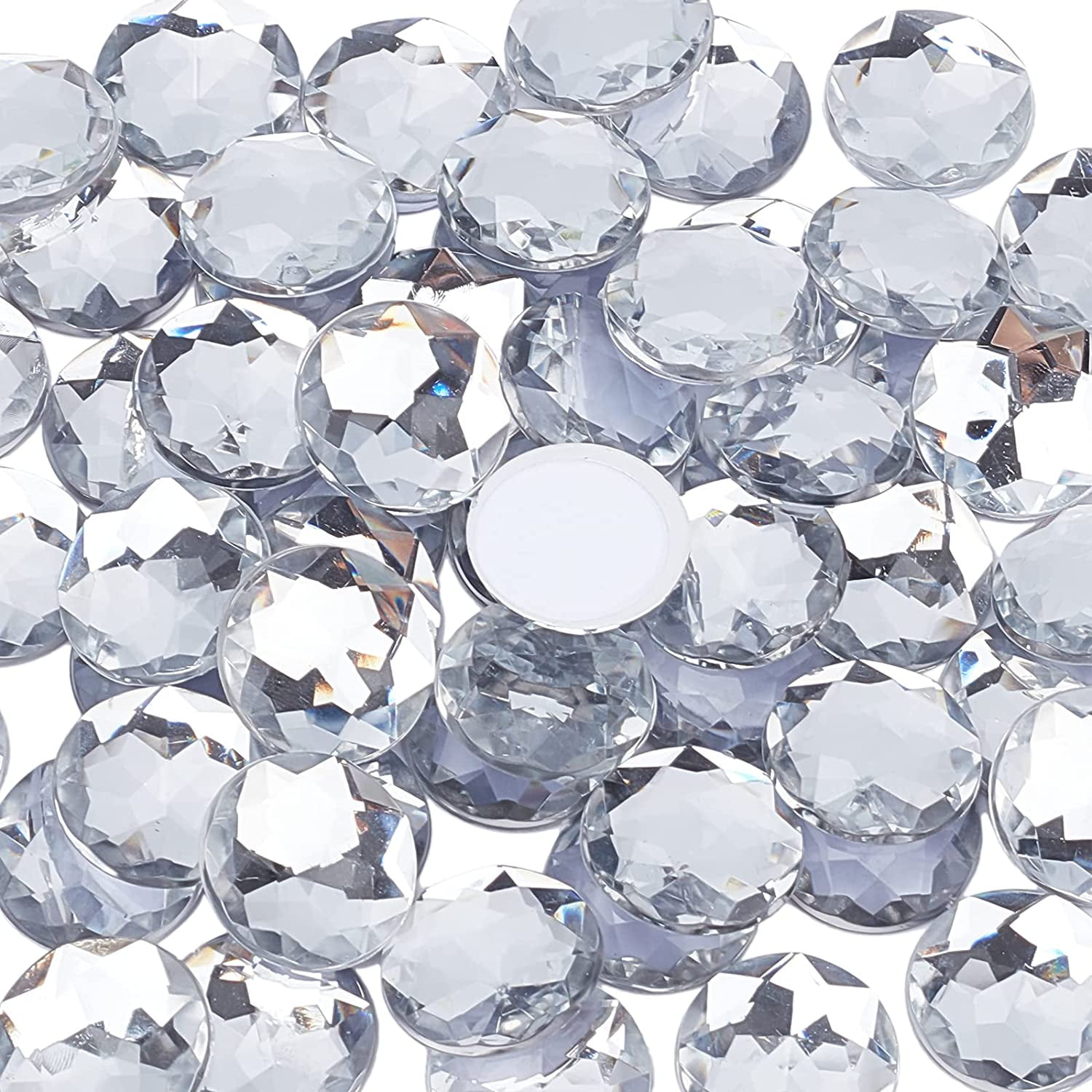 60Pcs 20mm Self-Adhesive Acrylic Clear Rhinestones with Container Flat Back Round Crystal Circle ...