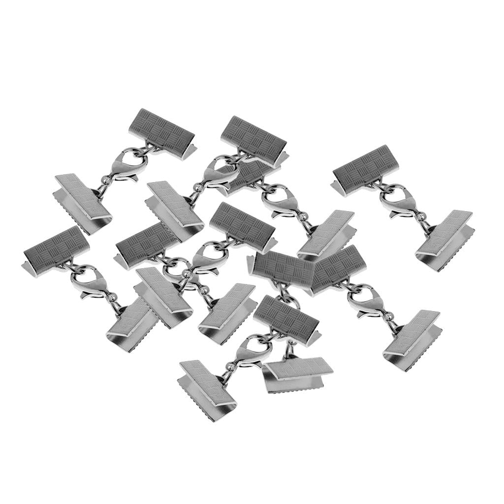 10 13mm Ribbon Bracelet Bookmark Pinch Clamp Leather Cord Ends ...