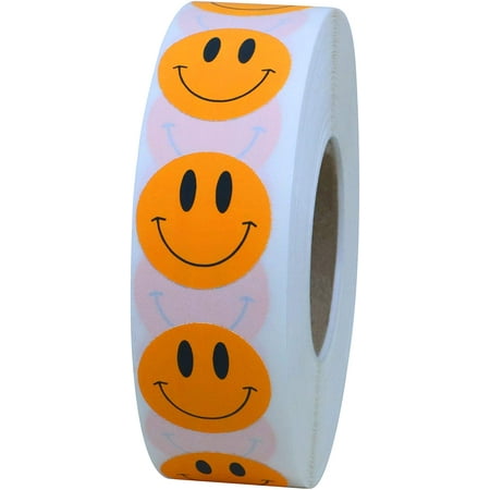 Hybsk Orange Smiley Face Happy Stickers 1 inch Round Circle Teacher ...