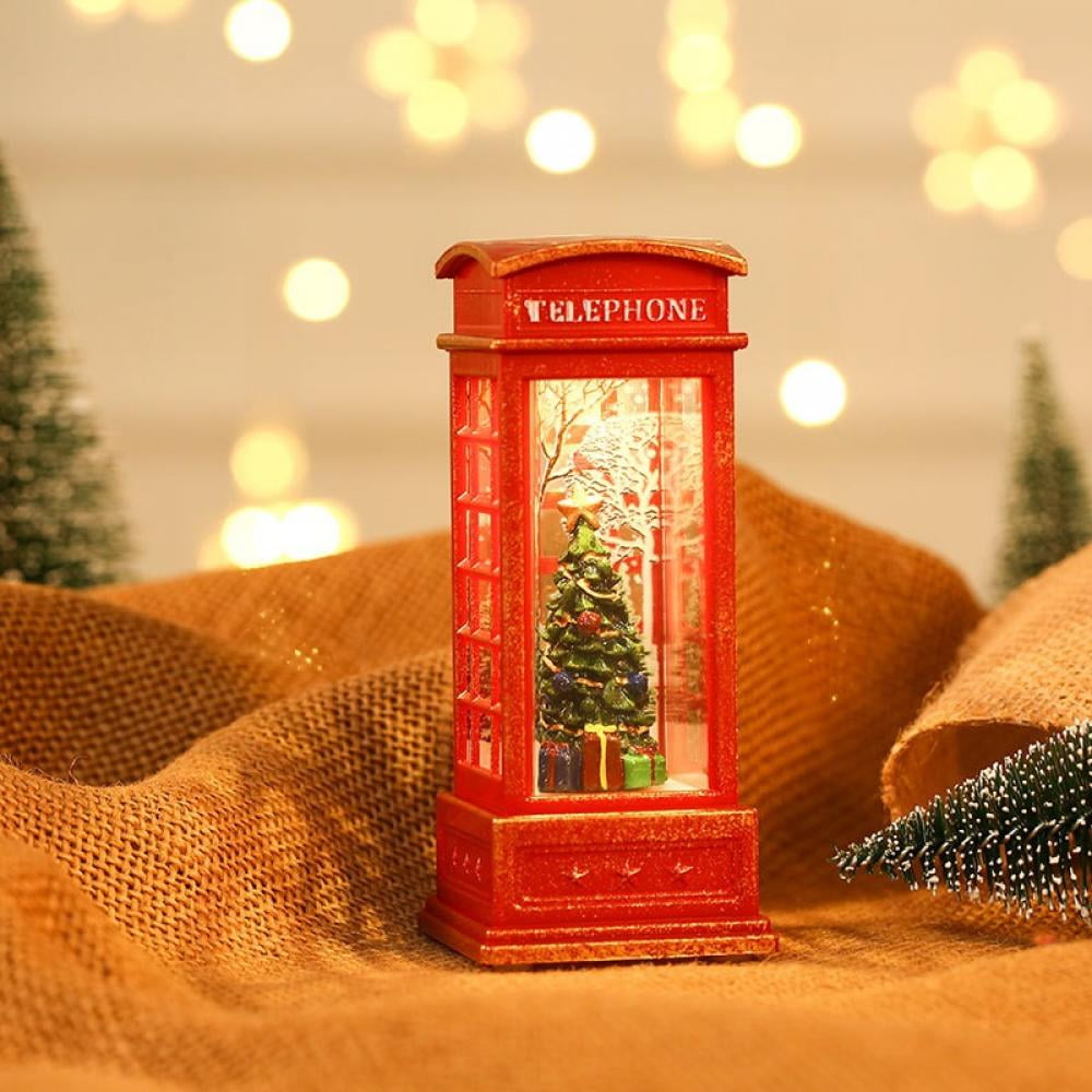 Light up Swirling Glitter, Telephone Booth with Snowman Family Inside ...