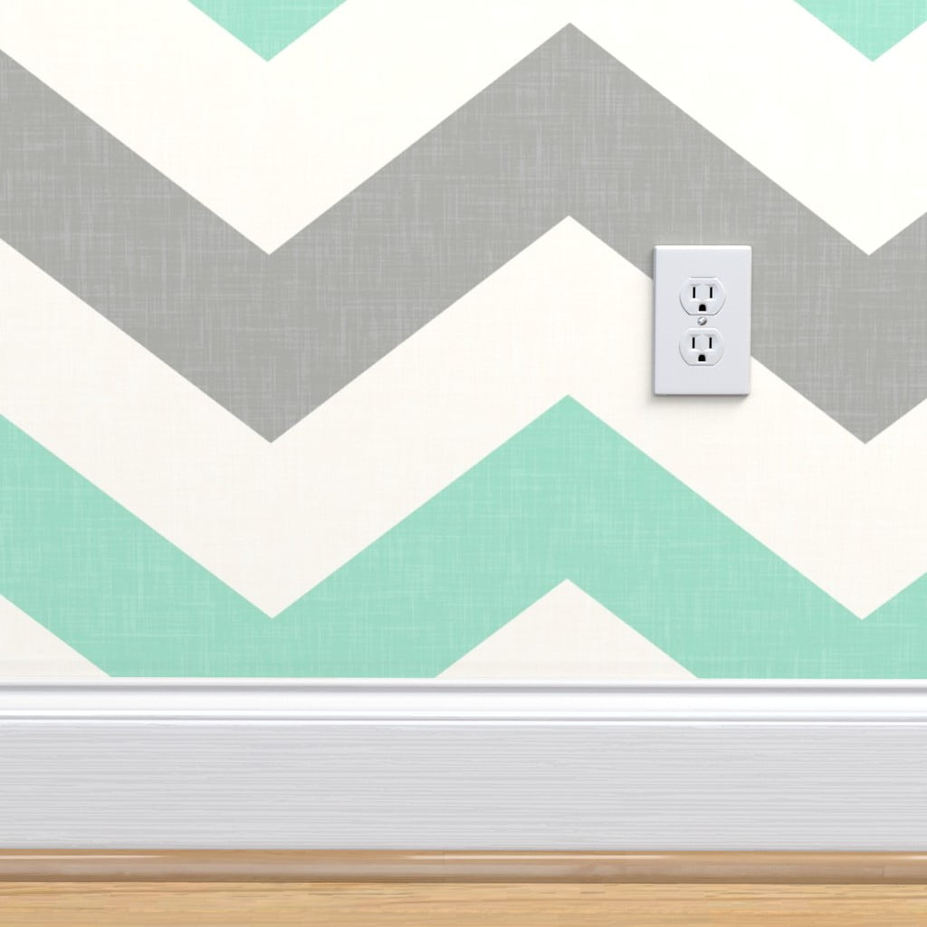Mint Green Grey Chevron Wallpaper