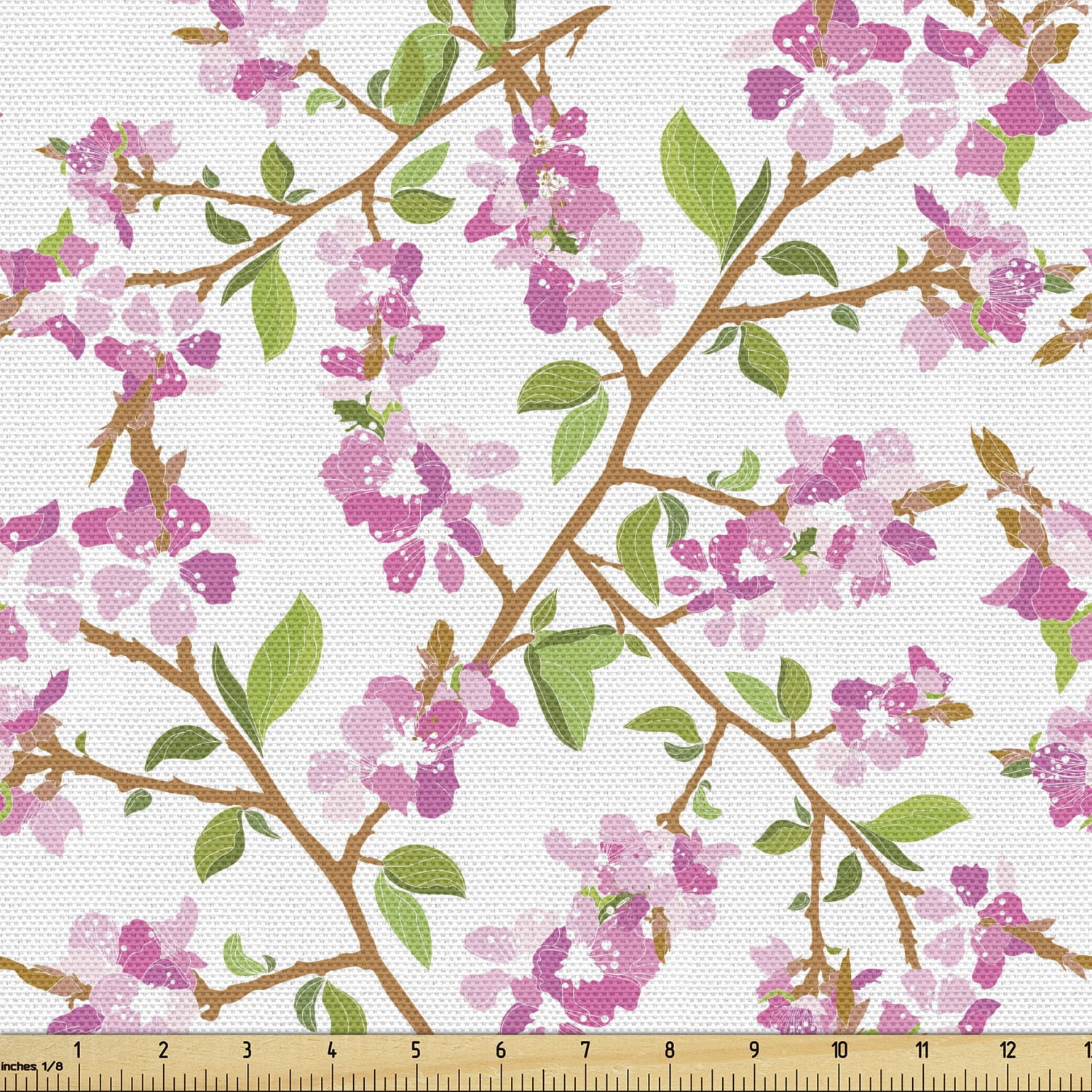 Cherry Blossom Fabric by the Yard, Hand Drawn Cherry Blossom Flowers ...