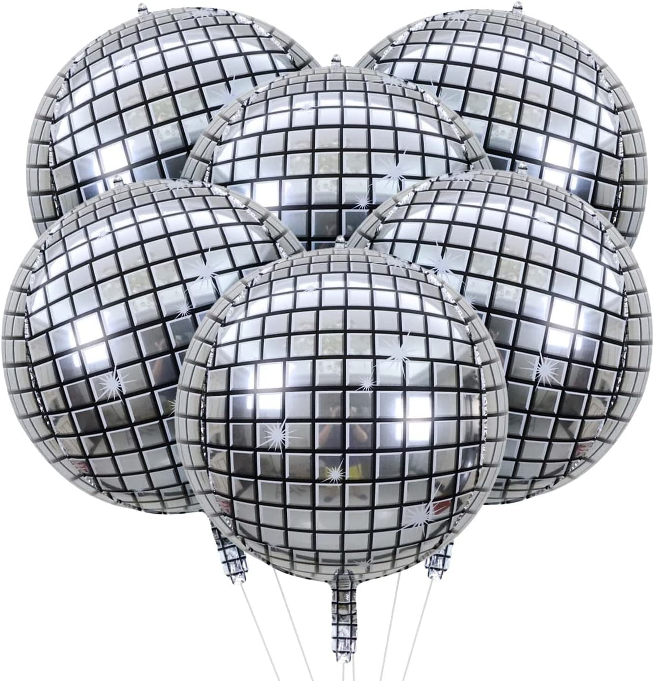 4D Sphere Balloons Pack of 6 - Disco Silver Foil Balloons 22 Inches ...