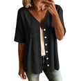 Cheytotty Women's Linen Shirt, Short Sleeve V Neck Button Down, Solid ...