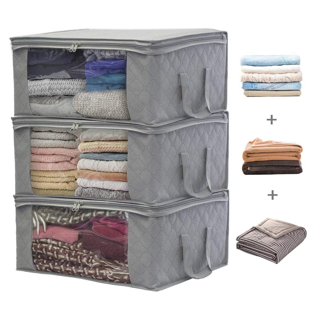 Set of 3 Fabric Clothes Storage Boxes - Large Underbed Clothing Storage ...