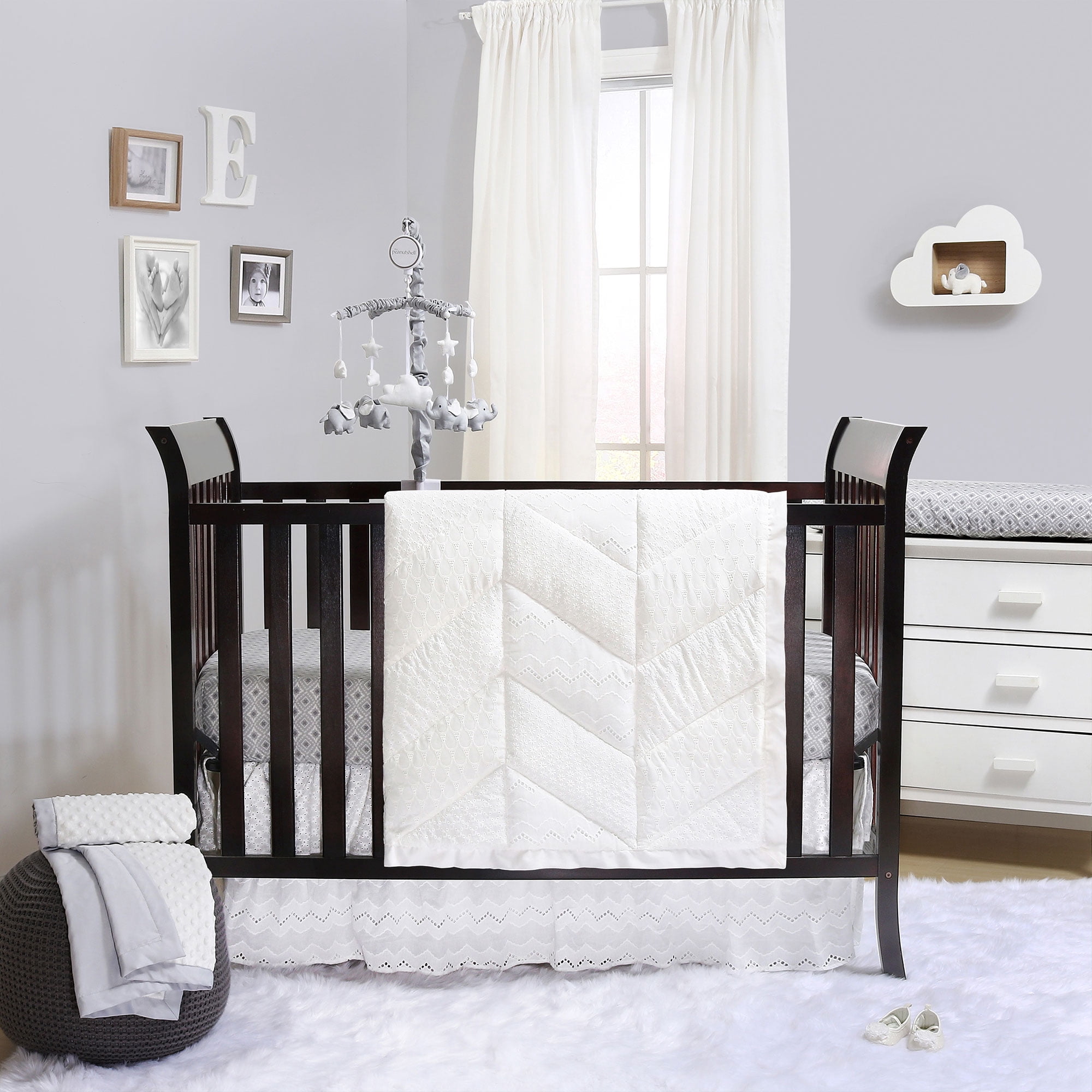 Taylor White Eyelet Baby Crib Bedding 11 Piece Sleep Essentials Set Taylor White Eyelet Baby Crib Bedding 11 Piece Sleep Essentials Set