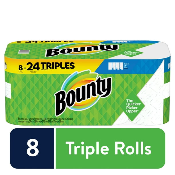 Bounty Select-A-Size Paper Towels, White, 8 Triple Rolls - Walmart.com ...