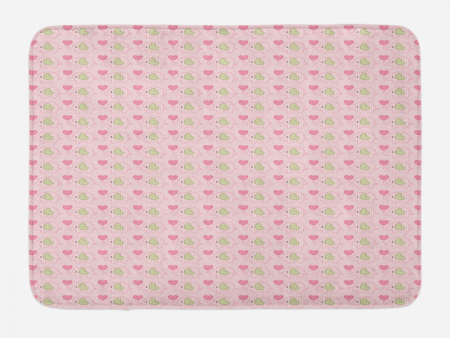 Elephant Bath Mat, Sweet Baby Figures with Checkered Patterns and Polka ...