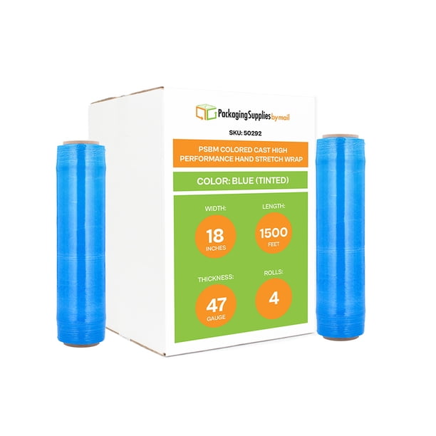 PSBM Blue Stretch Wrap,4 Pack,18 Inch x 1500 Feet, 47 Gauge, Plastic ...