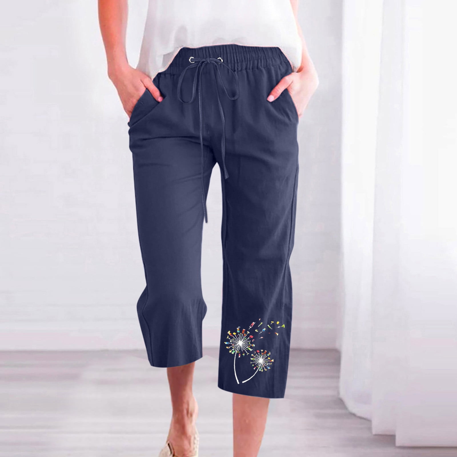 Click here for Wensltd Simua Linen Capris For Women Elastic Waist... prices