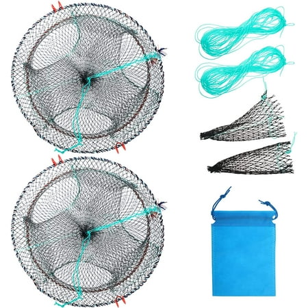SPARKFIRE 2 Pack Three Entrances Large Crab Traps, Portable Collapsible Trap for Crabs Bait ...