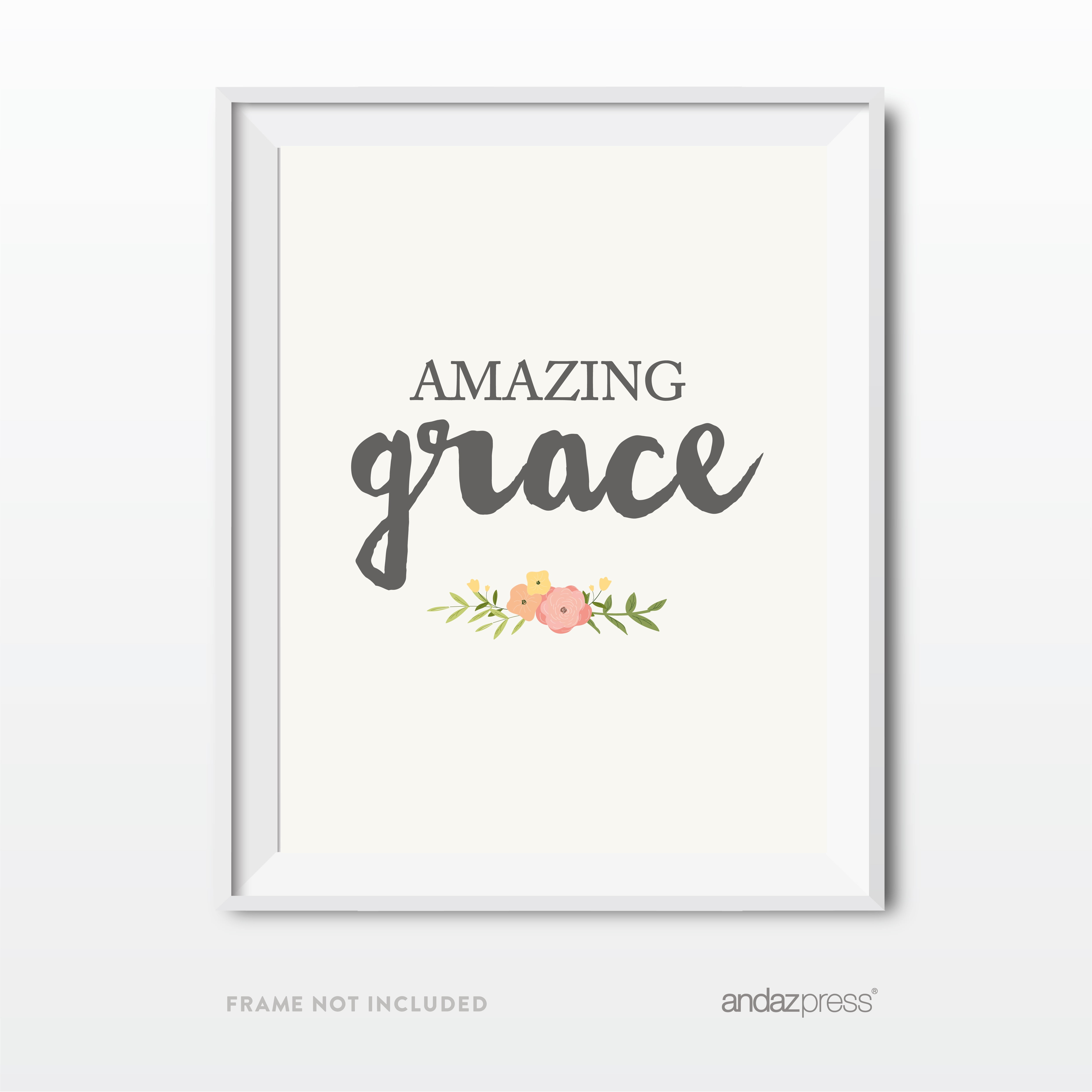 Amazing Grace Bible Verses Religious Wall Art, Coral Pink Floral Roses ...