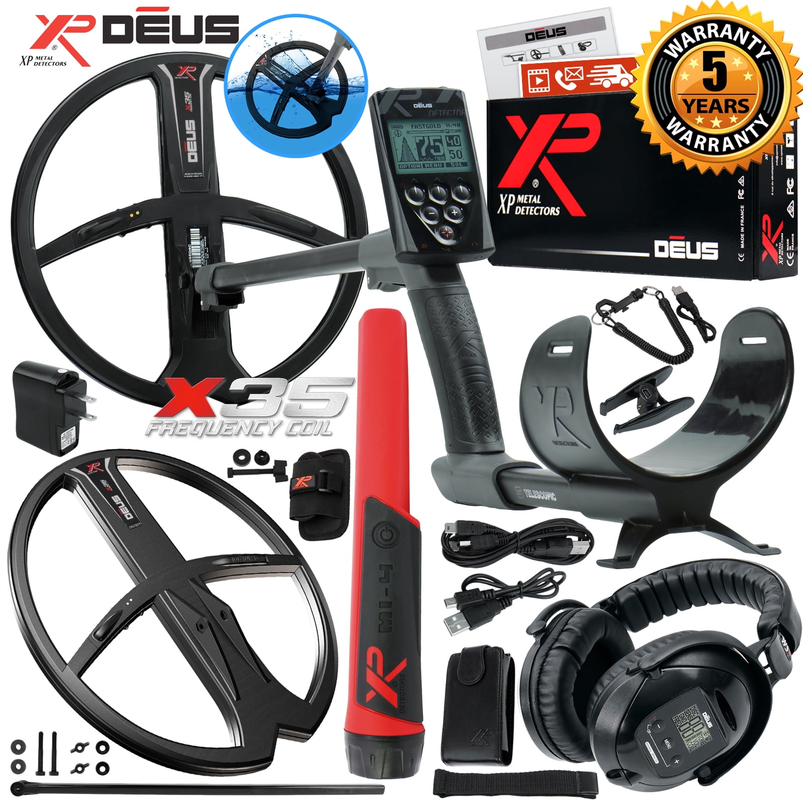 XP Deus Metal Detector w/ MI-4 Pinpointer, WS5 Headphones, Remote, 2 ...