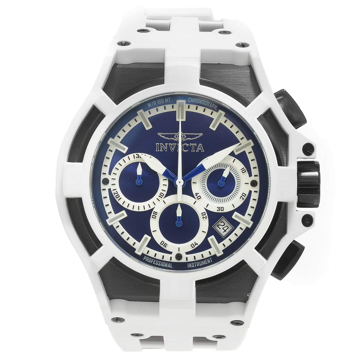Invicta Men's 22375 Akula Blue Dial Black Steel and White Silicon Strap ...