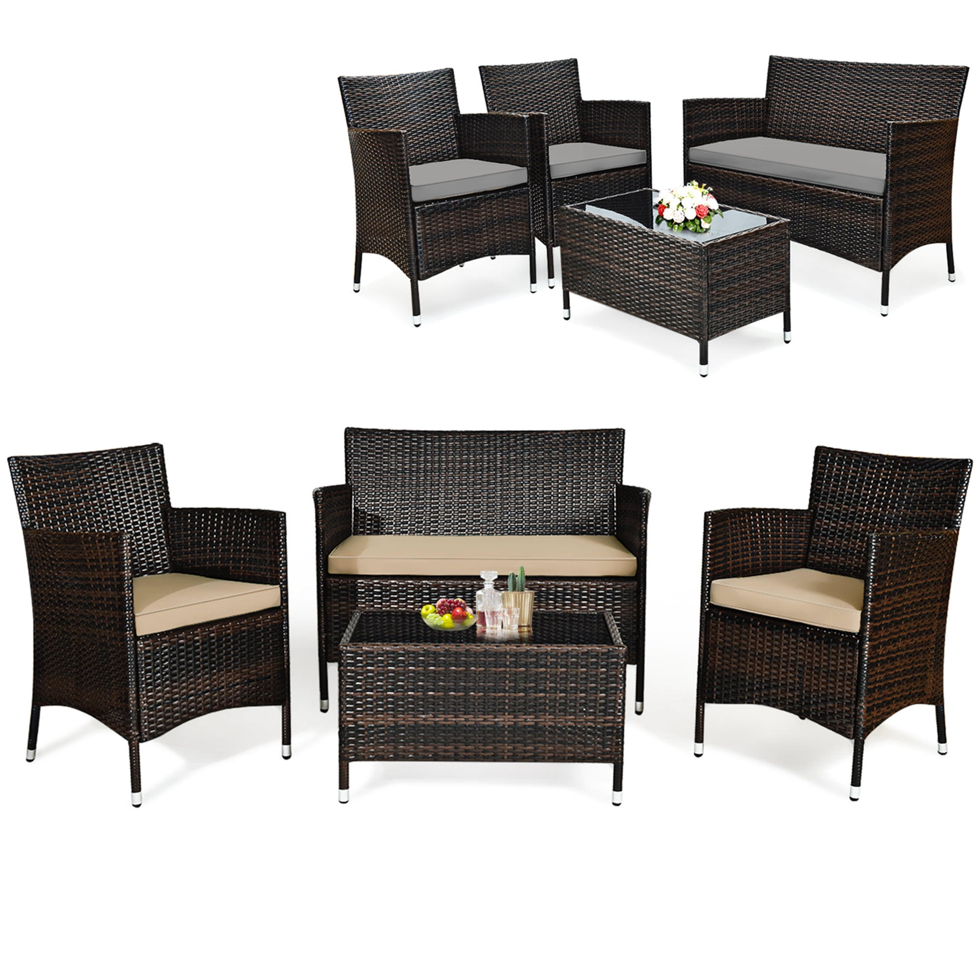 Click here for Costway 4pcs Patio Wicker Furniture Set Sofa Chair... prices
